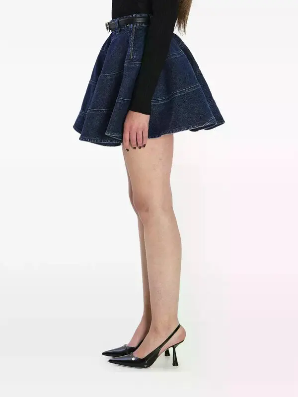 SELF-PORTRAIT Flared Denim Mini Skirt