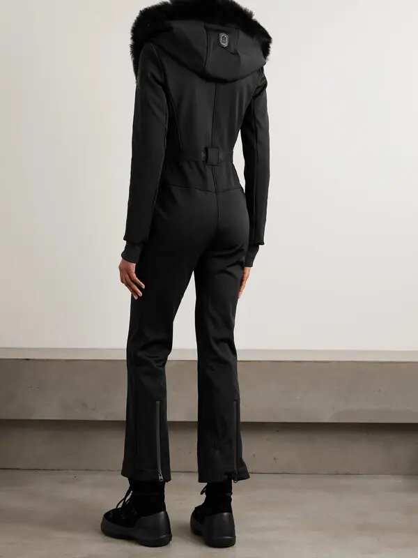 Mackage Elle Hooded Belted Shearling-trimmed Padded Ski Suit