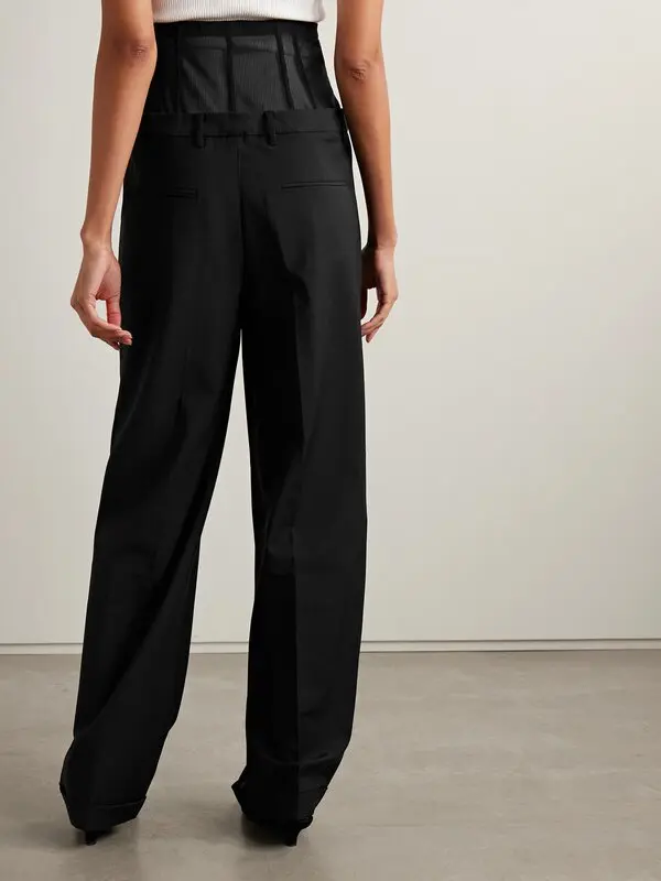 Tibi Crepe Wide-leg Pants With Mesh Trim