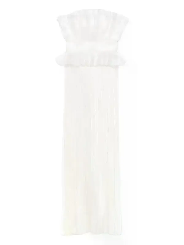 L'IDEE Masquerade Ruffled-pleated Maxi Dress - Neutrals