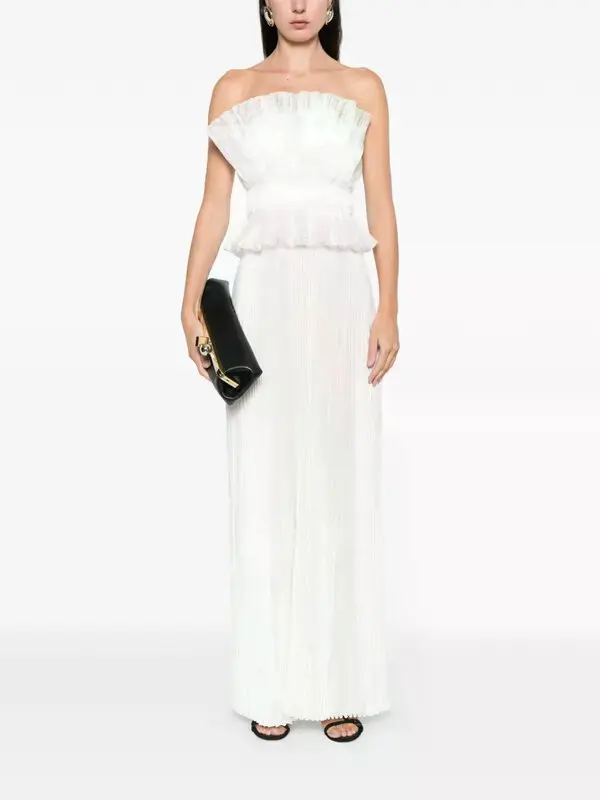 L'IDEE Masquerade Ruffled-pleated Maxi Dress - Neutrals