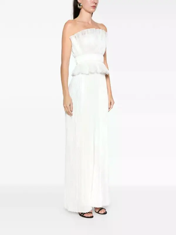 L'IDEE Masquerade Ruffled-pleated Maxi Dress - Neutrals