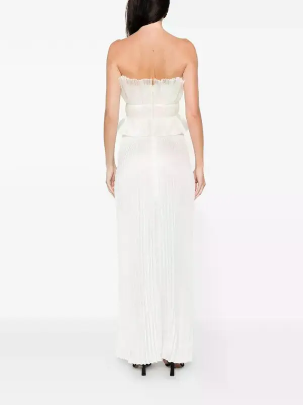 L'IDEE Masquerade Ruffled-pleated Maxi Dress - Neutrals