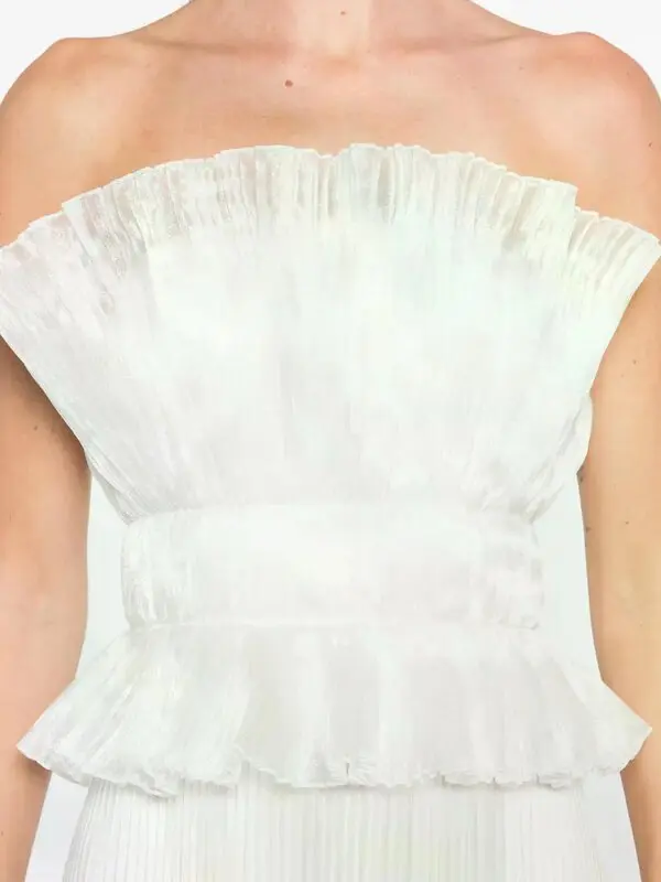 L'IDEE Masquerade Ruffled-pleated Maxi Dress - Neutrals