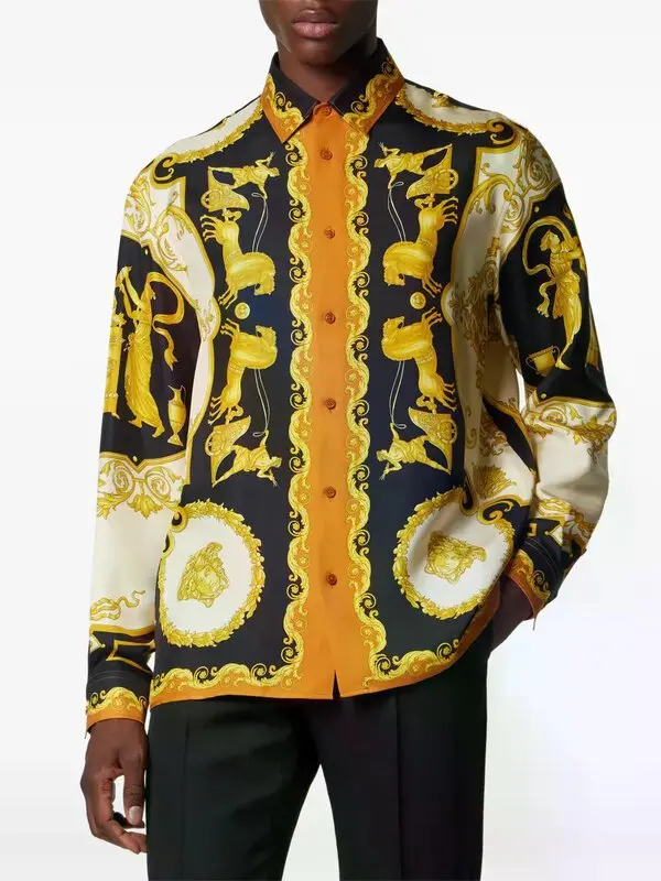 Versace Baroque-patterned Silk Shirt - Black