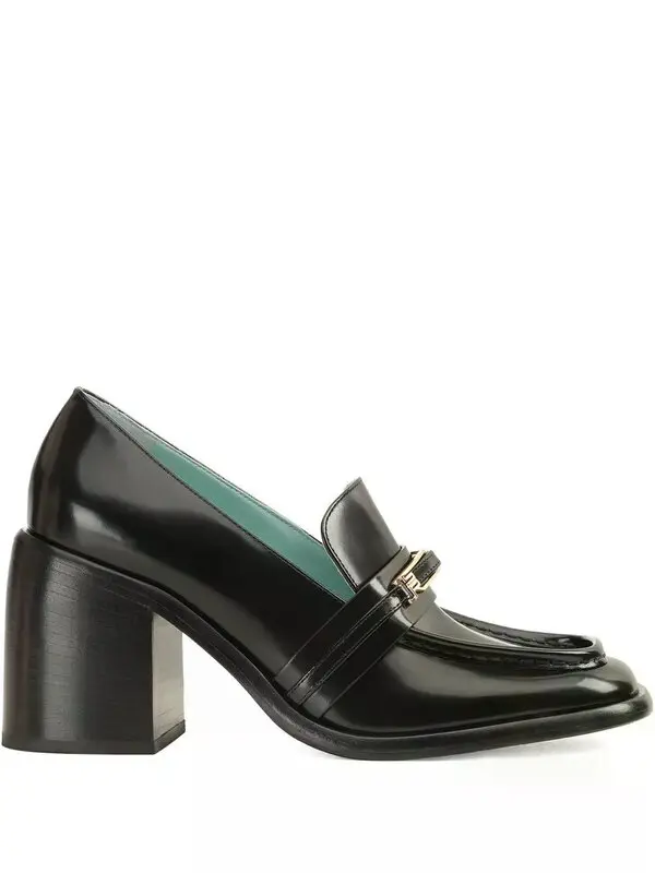 SERGIO ROSSI Leather Loafers With Block Heel - Black