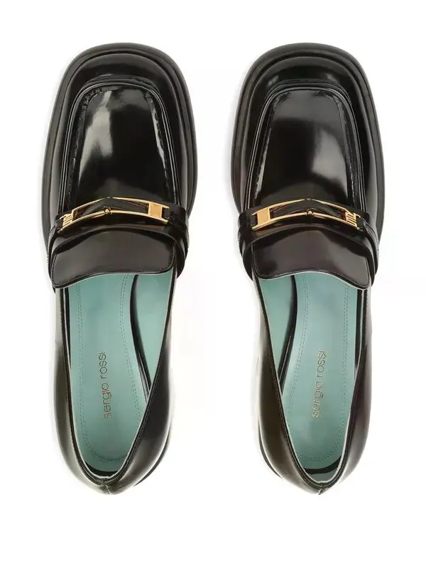 SERGIO ROSSI Leather Loafers With Block Heel - Black
