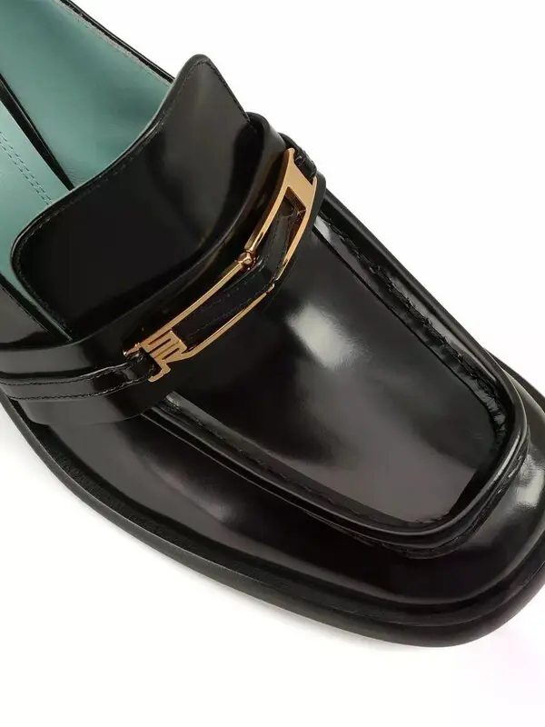 SERGIO ROSSI Leather Loafers With Block Heel - Black