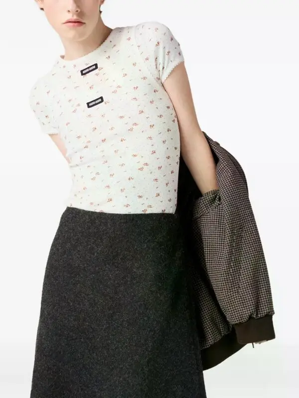 Miu Miu Floral Print Ribbed Knit Tank Top