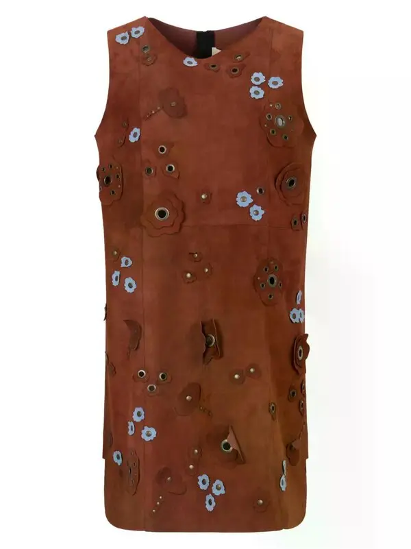 Marni Suede Mini Dress With Daisy Appliqué And Stud Embellishments