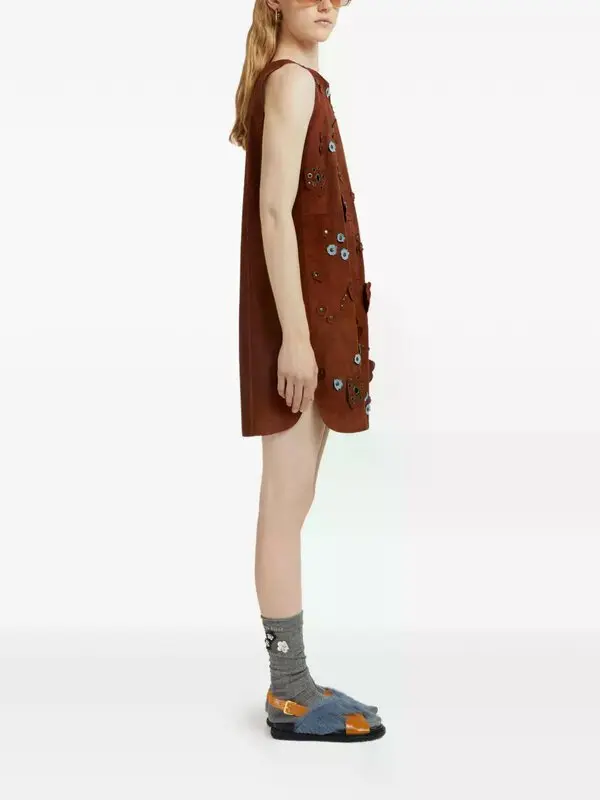 Marni Suede Mini Dress With Daisy Appliqué And Stud Embellishments