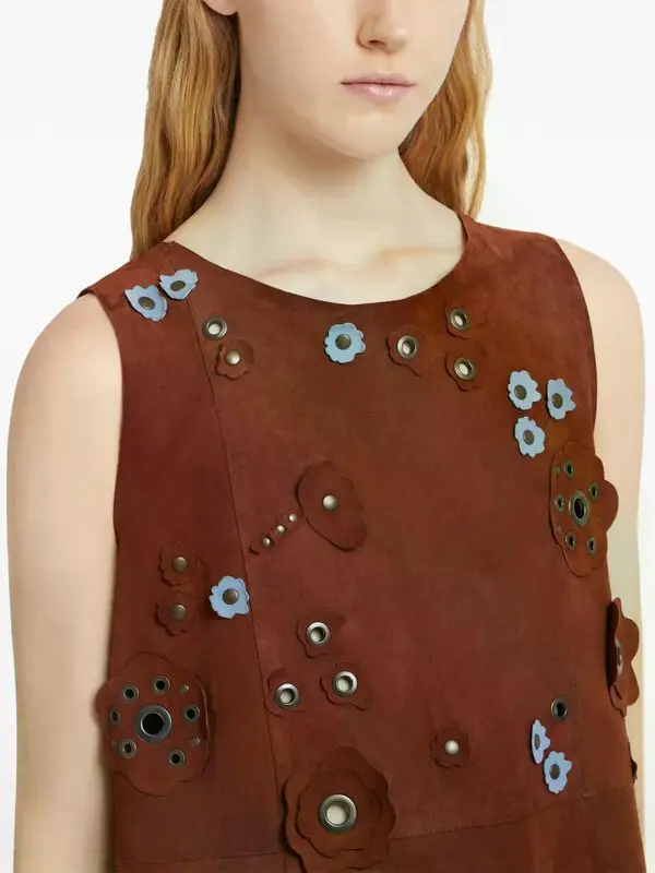 Marni Suede Mini Dress With Daisy Appliqué And Stud Embellishments