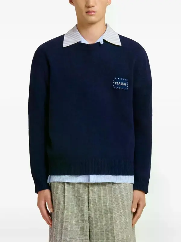 Marni Logo-patch Crew-neck Sweater - Blue