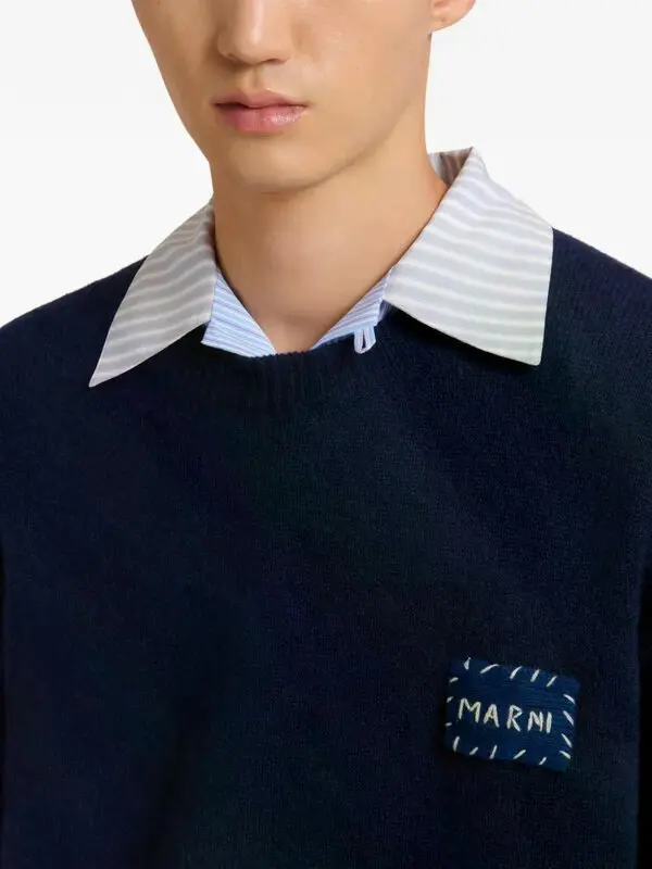 Marni Logo-patch Crew-neck Sweater - Blue