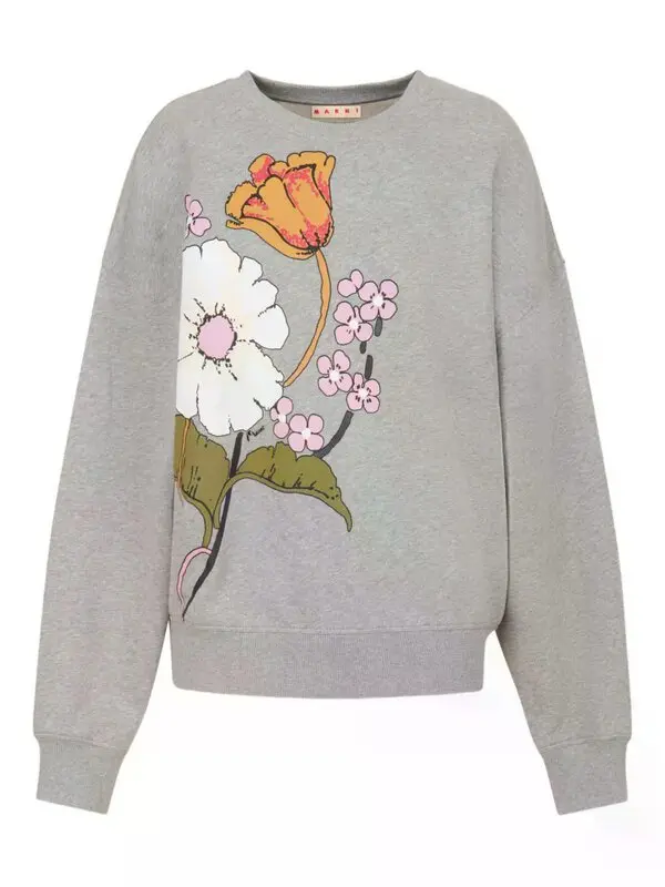 Marni Floral Print Ribbed Sweatshirt - Grey