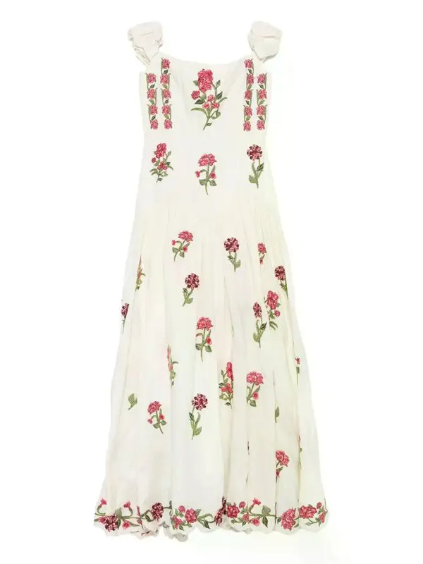 Agua Bendita Siembra Quebrada Floral-pattern Off-shoulder Dress - Neutrals