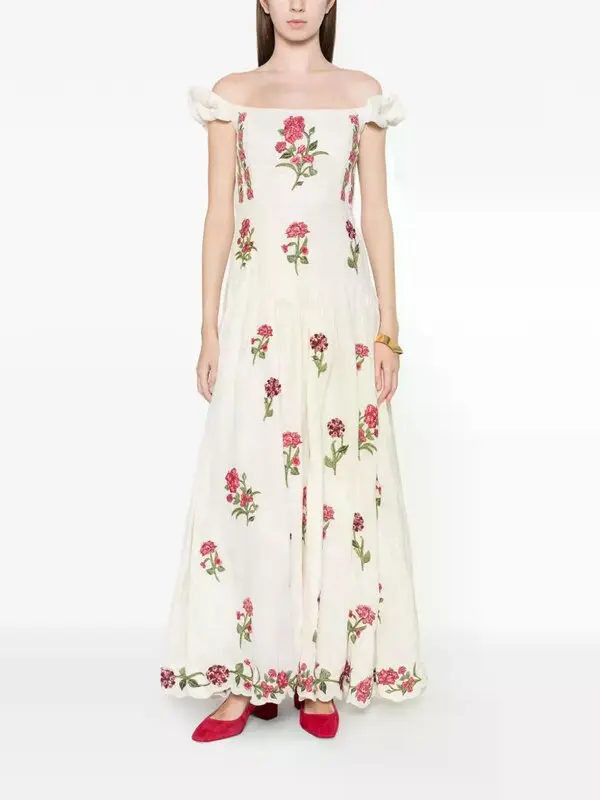 Agua Bendita Siembra Quebrada Floral-pattern Off-shoulder Dress