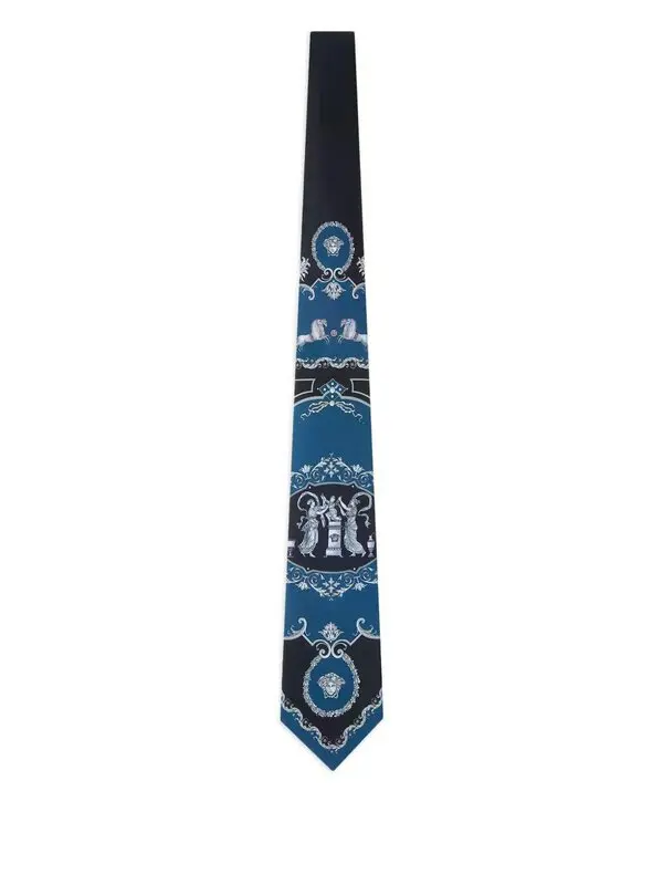 Versace Hall Of Heroes Printed Silk Neck Tie - Blue