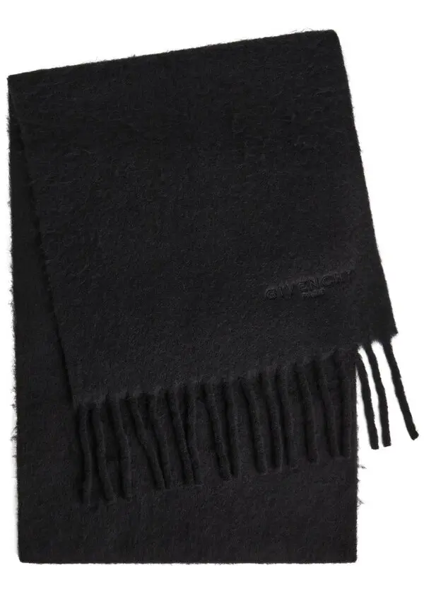 Givenchy Logo-embroidered Fringed Alpaca-blend Scarf - Black