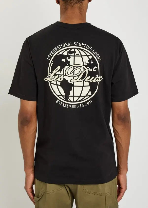 LES DEUX Ben Globe Printed Cotton T-shirt