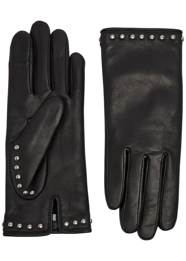 AGNELLE Marianne Stud-embellished Leather Gloves - Black