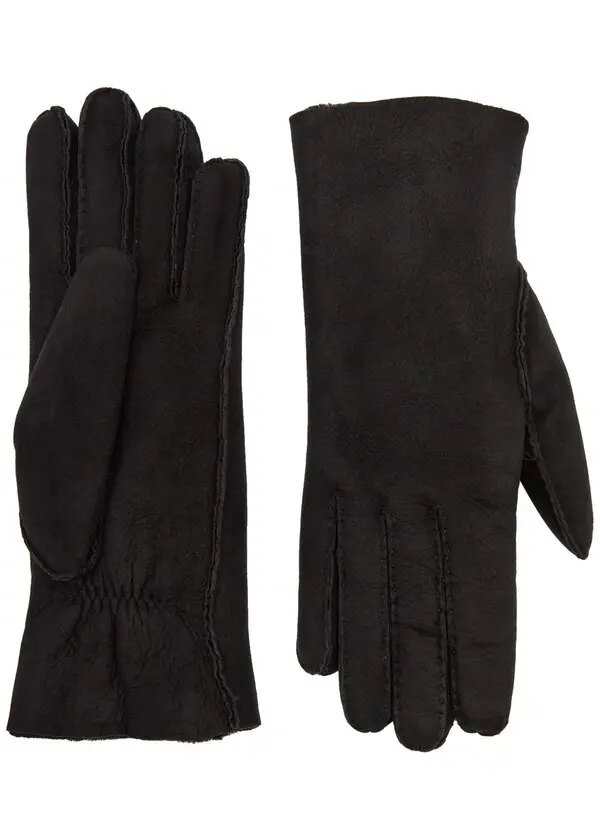AGNELLE Denise Shearling-lined Suede Gloves - Black