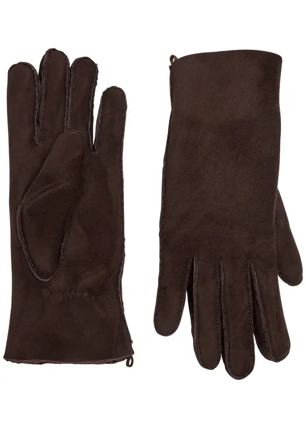 AGNELLE Denise Shearling-lined Suede Gloves - Dark Brown