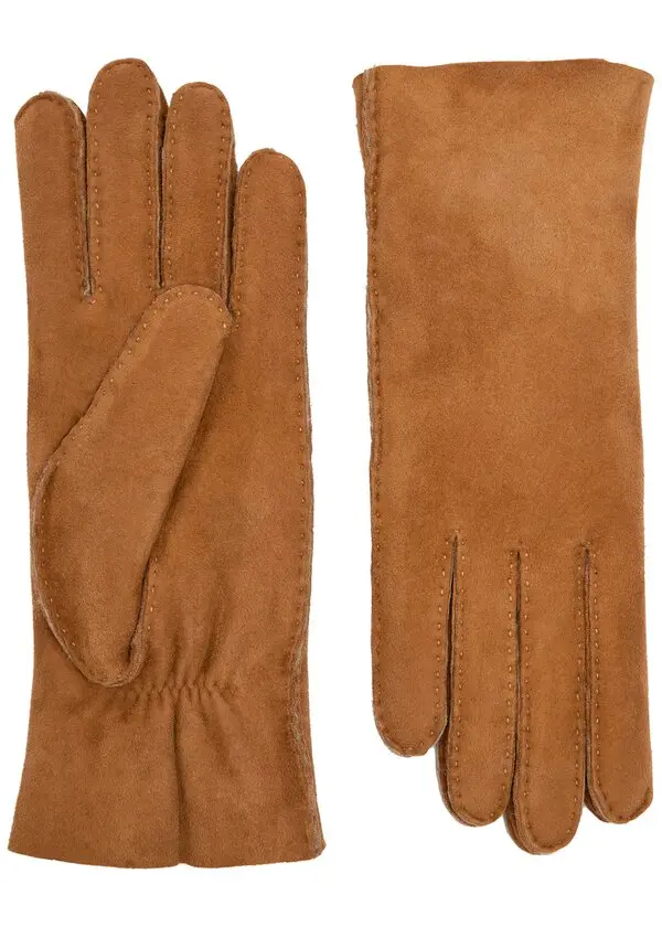 AGNELLE Denise Shearling-lined Suede Gloves - Tan