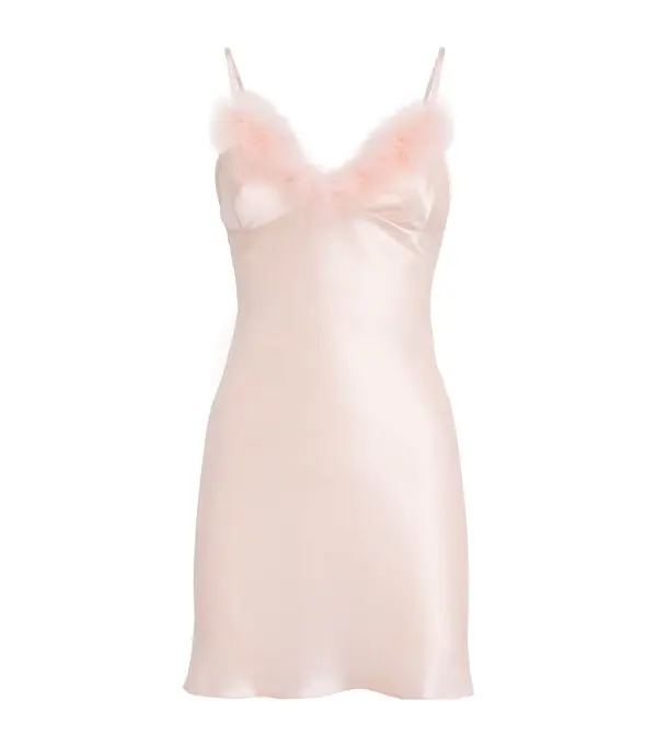 GILDA & PEARL Silk Feather-trim Taylor Slip Dress - Pink