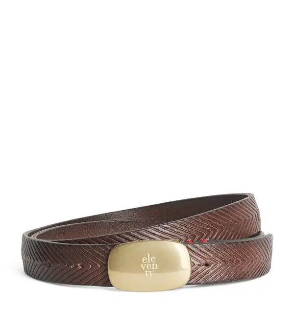 Eleventy Leather Chevron Belt - Brown