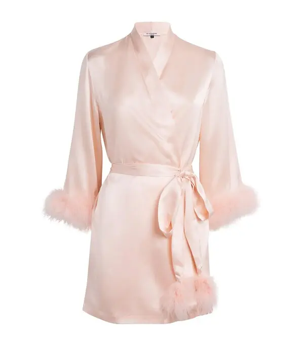 GILDA & PEARL Silk Feather-trim Taylor Robe - Pink