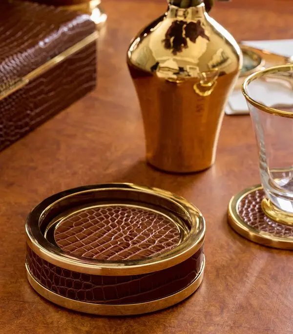 Aerin Set Of 4 Leather Classic Coasters