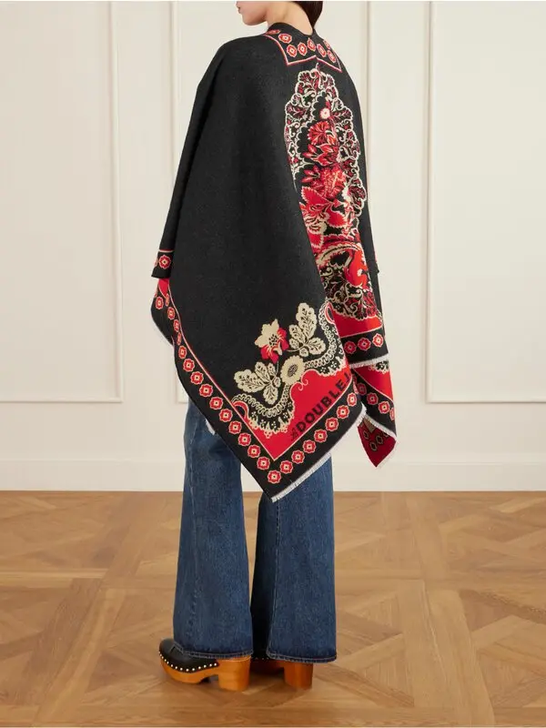 La DoubleJ Soul Frayed Wool And Silk-blend Jacquard Poncho