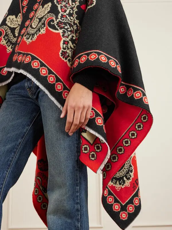 La DoubleJ Soul Frayed Wool And Silk-blend Jacquard Poncho