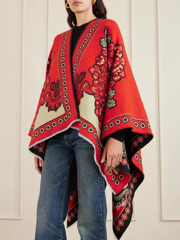 La DoubleJ Soul Frayed Wool And Silk-blend Jacquard Poncho