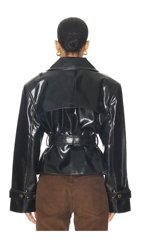 LAMARQUE Delania Belted Faux Leather Jacket - Black