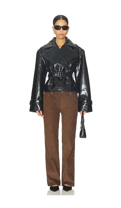 LAMARQUE Delania Belted Faux Leather Jacket - Black