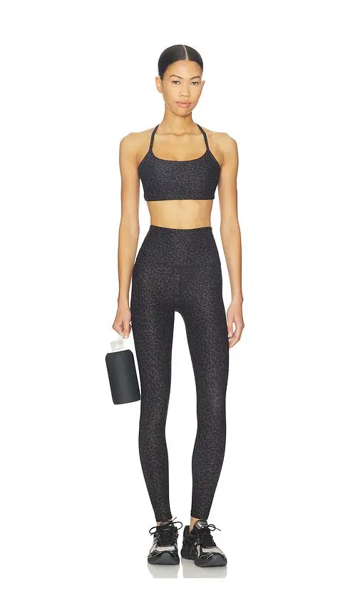 Beyond Yoga Softmark Slim Racerback Sports Bra In Brown - Espresso Leopard