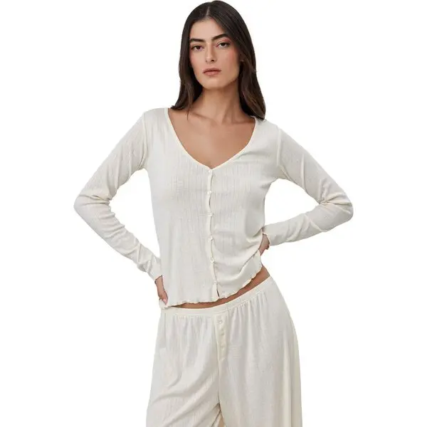 GOTTEX BEACH LIFE Daydream Pointelle Buttoned Loungewear Top - Cream
