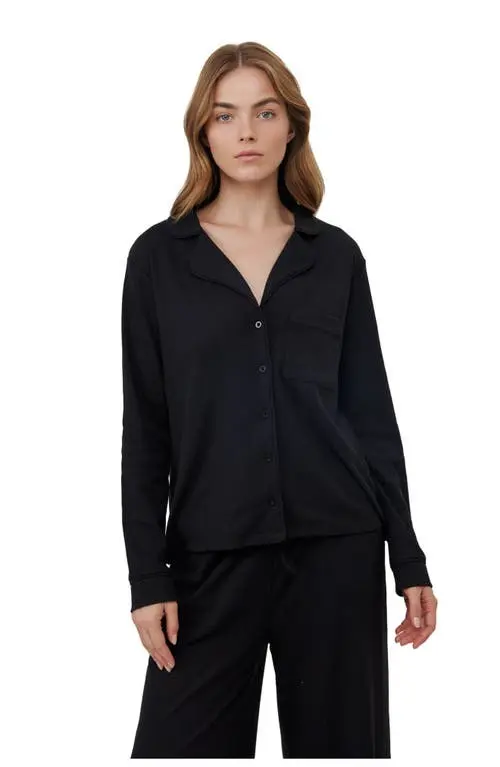 GOTTEX BEACH LIFE Sandy Days Button-up Loungewear Top - Black