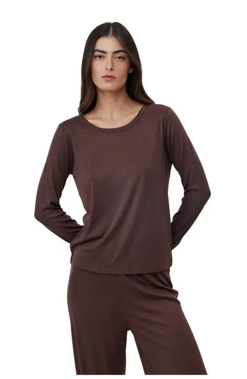 GOTTEX Pointelle Loungewear Top - Brown