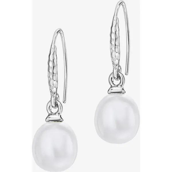 DOWER & HALL 8mm Oval Luna Pearl Drop Earrings - Sterling Silver