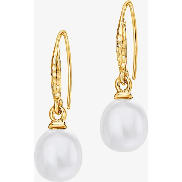 DOWER & HALL 8mm Oval Luna Pearl Drop Earrings - Yellow Gold Vermeil