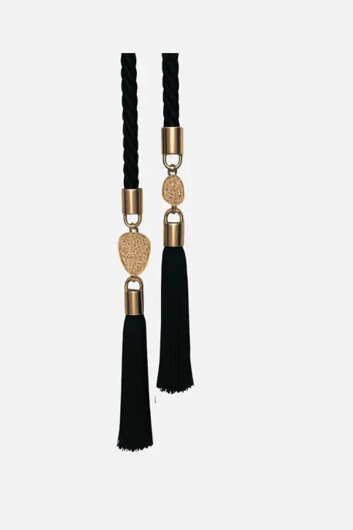 DANIELA MILLAN JEWELRY Silk Tassel Belt With Gold-tone Charms - Black