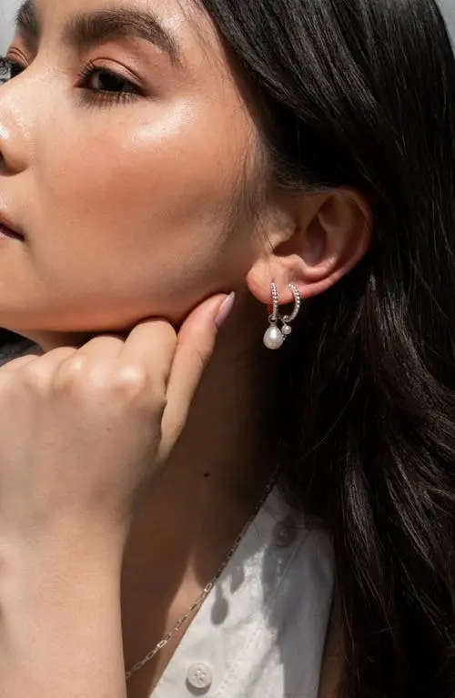 DOWER & HALL Oval Pearl Charm Hoop Earrings - Sterling Silver