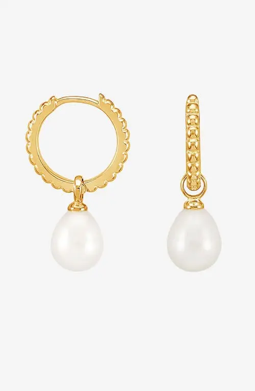 DOWER & HALL Oval Pearl Charm Hoop Earrings - Yellow Gold Vermeil