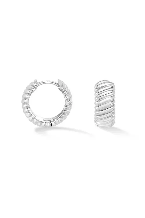 DOWER & HALL Wide Twist Huggie Hoop Earrings - Sterling Silver