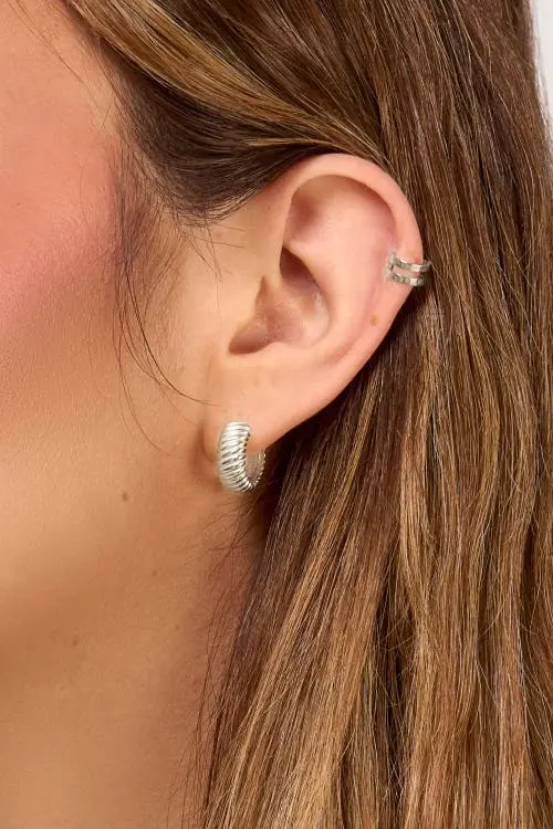 DOWER & HALL Wide Twist Huggie Hoop Earrings - Sterling Silver