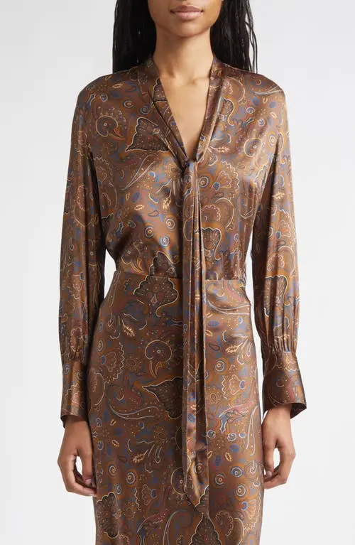 Veronica Beard Francine Printed Silk-blend Top - Walnut Multi