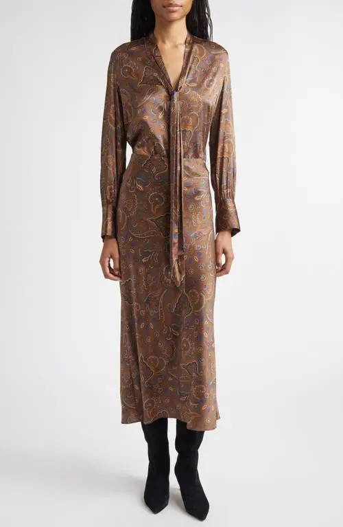 Veronica Beard Francine Printed Silk-blend Top - Walnut Multi